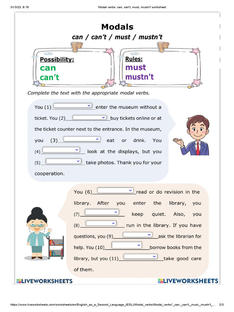 Modal Verbs - Can, Can't, Must, Mustn't Worksheet | PDF