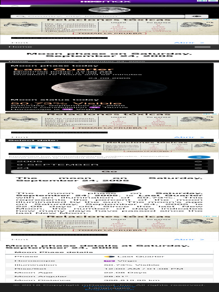 Moon Phase On Saturday, September 24, 2005 | PDF