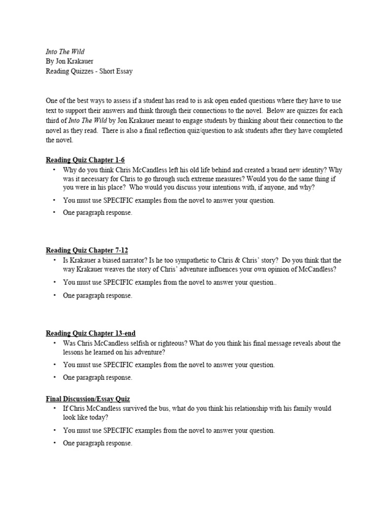 Into The Wild: Reading | PDF