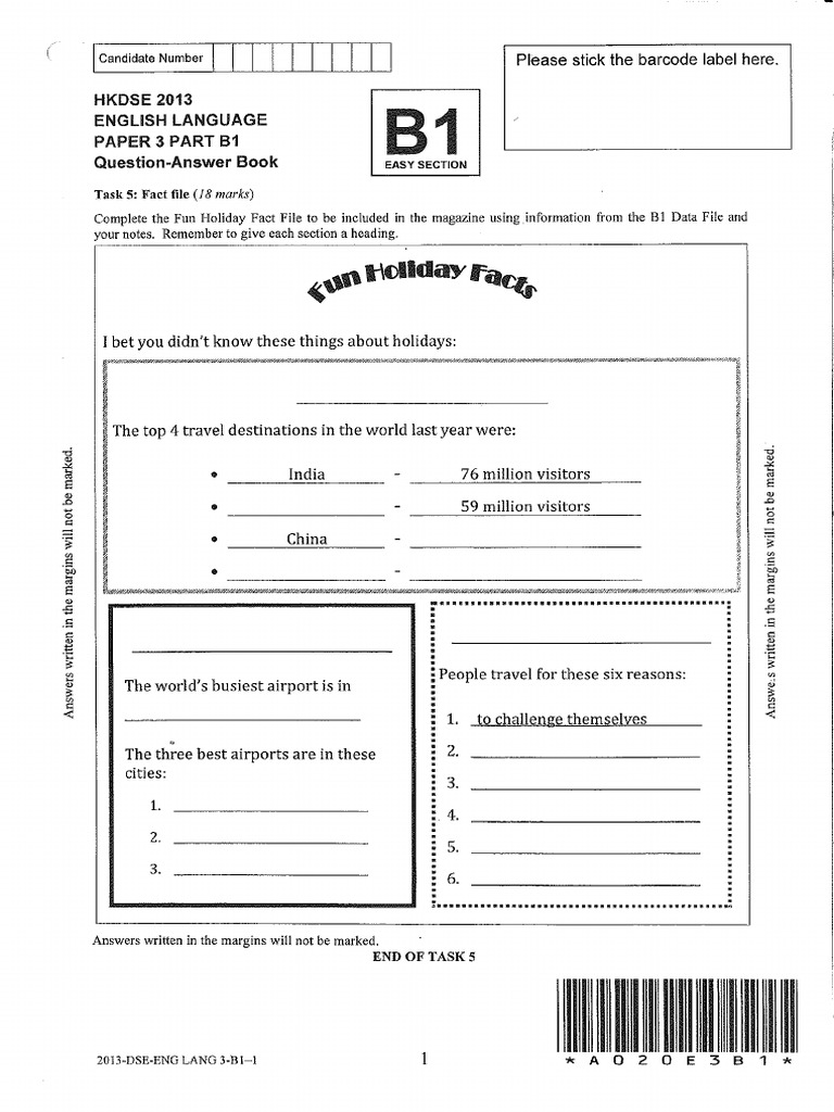 2013 HKDSE ENG Paper 3 - B1 QA Book | PDF