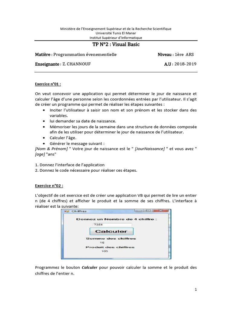 TP Visual Basic : Programmation Événementielle | PDF | Interface ...