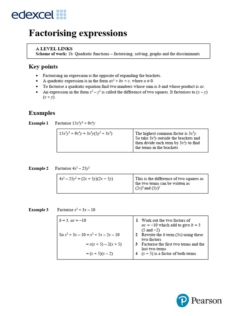 1b-1 Factorising Expressions | PDF | Factorization | Quadratic Equation 1b-1 Factorising Expressions | PDF | Factorization | Quadratic Equation