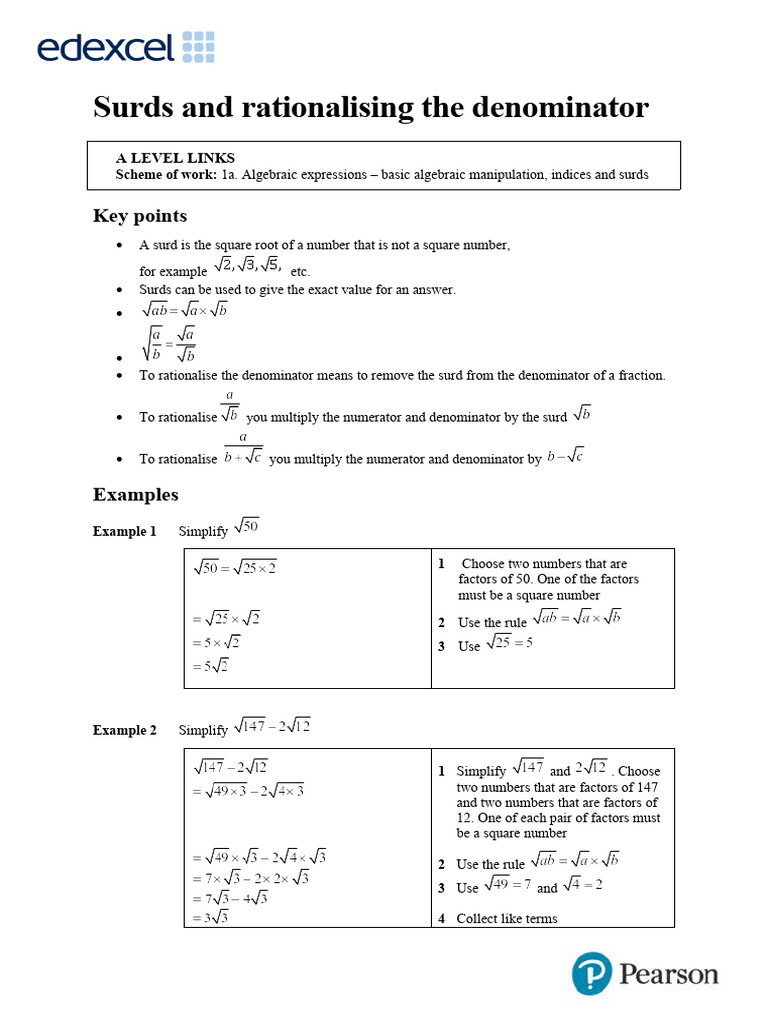 1a-2 Surds | PDF | Elementary Mathematics | Mathematical Notation