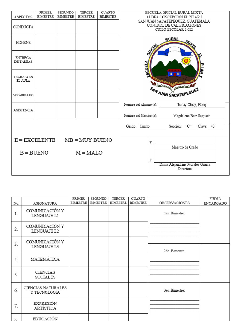 Calificaciones 4to. C | PDF