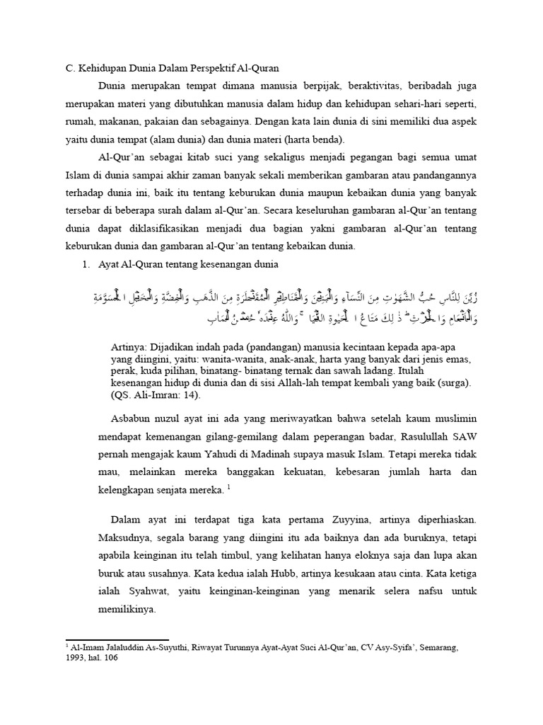 Kehidupan Dunia Perspektif Al Quran | PDF