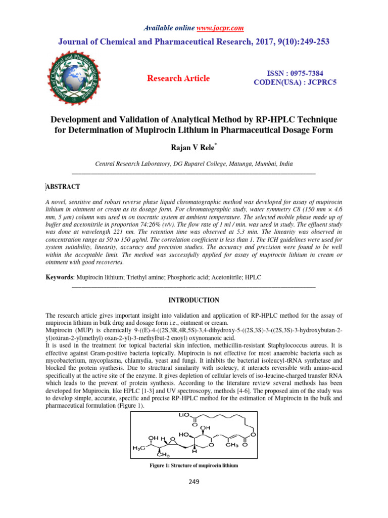 Development and Validation of Analytical Method by RPHPLC Technique For Determination of ...