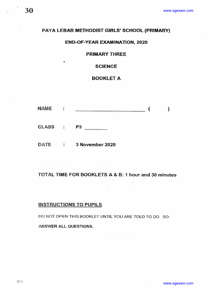 2020 P3 Science SA2 PLMGS | PDF