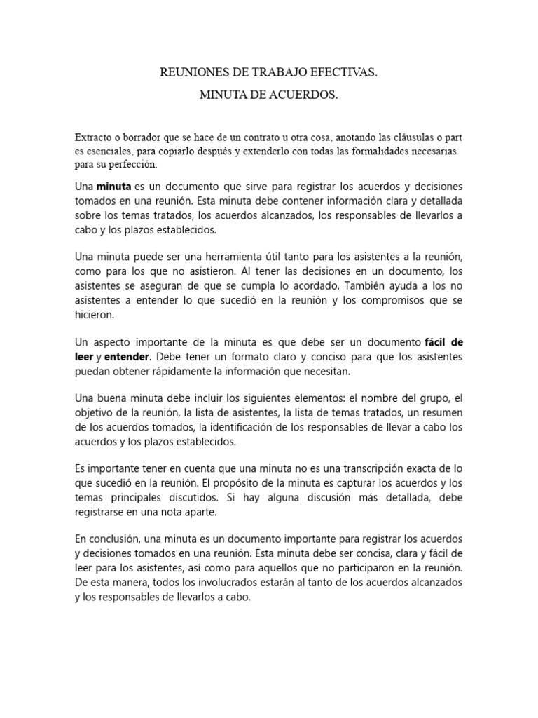 Ejemplo de minuta de reunión laboral | PDF