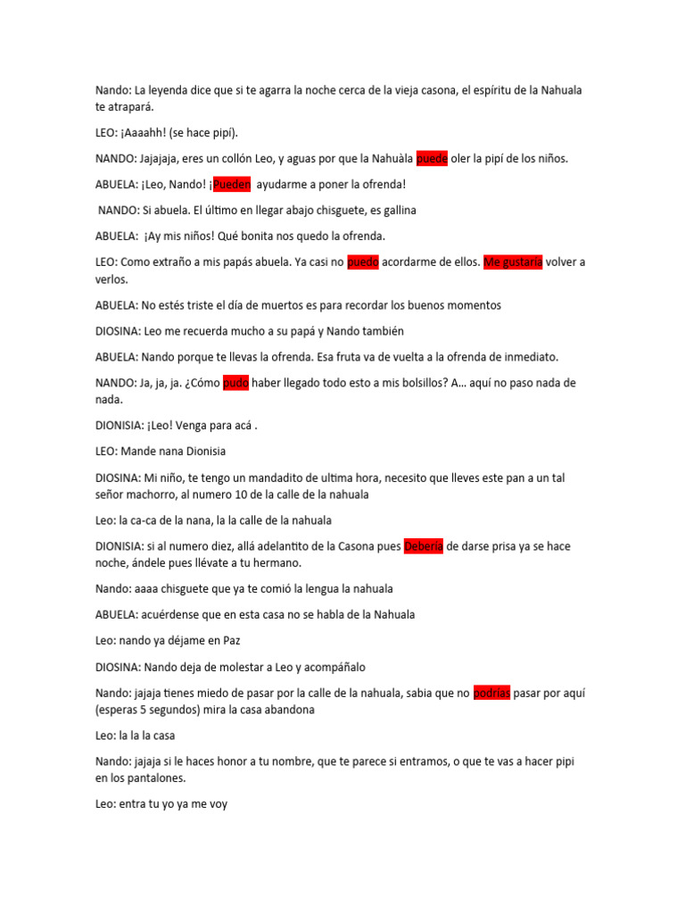 Diálogos de "La Leyenda de la Nahuala" | PDF