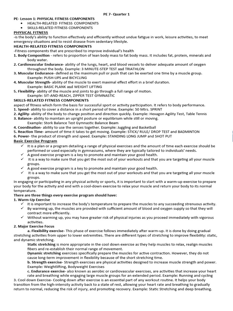 PE WEEK 1 and Week 2 Handout Activity | Download Free PDF | Physical ...