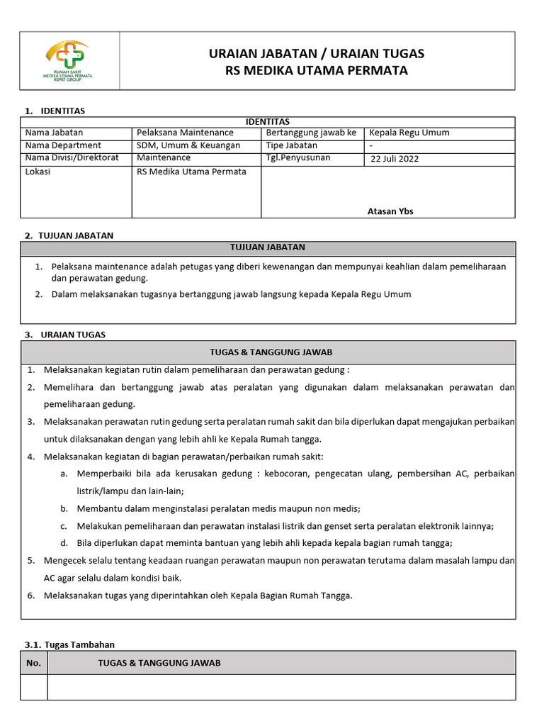 Jobdesc - Maintenance | PDF