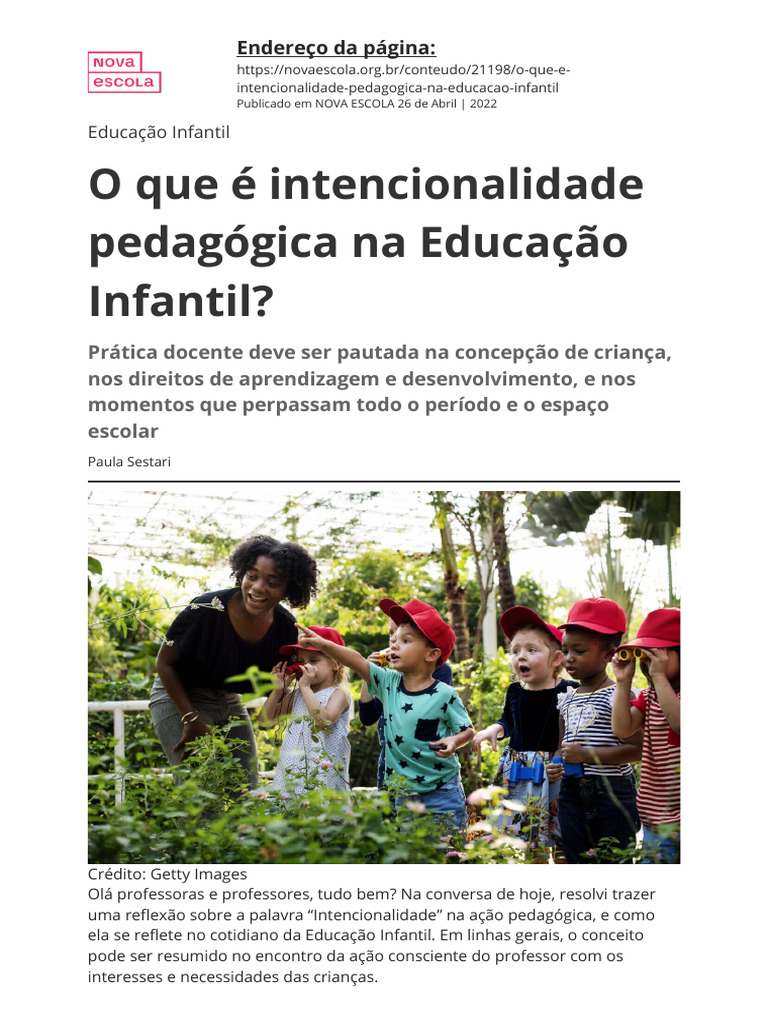 O Que e Intencionalidade Pedagogica Na Educacao Infantil | PDF ...