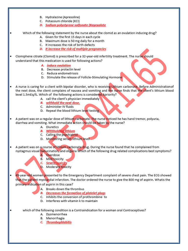 Nursing Exam Questions 2023 Part 3 | PDF | Vitamin | Medical Specialties