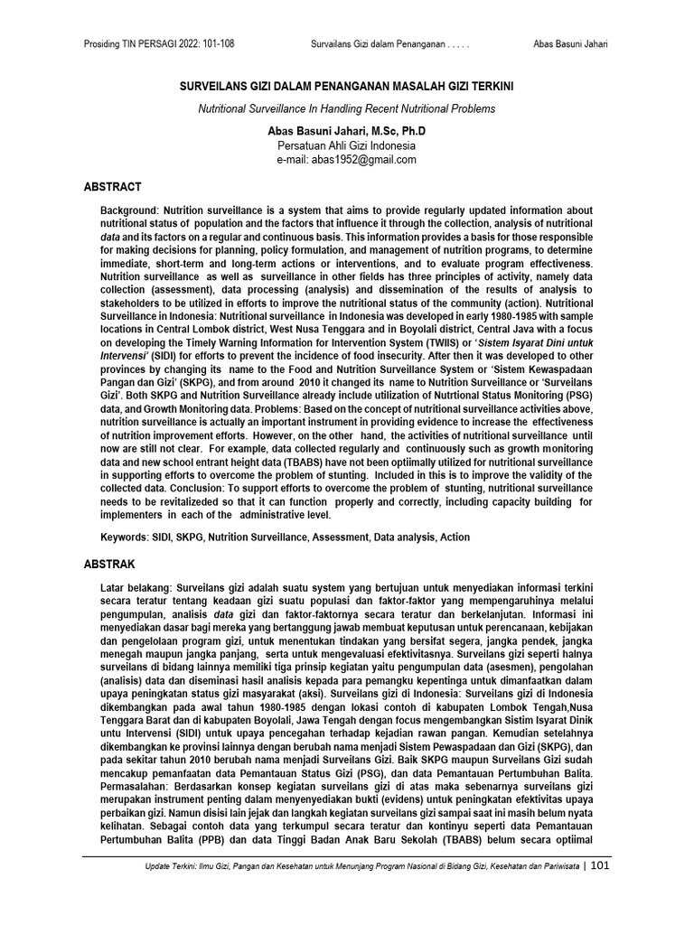 Surveilans Gizi Dalam Penanganan Masalah Gizi Terkini Nutritional