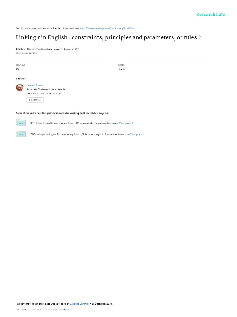 Linking R in English Constraints Principles and Pa | PDF | Syllable ...