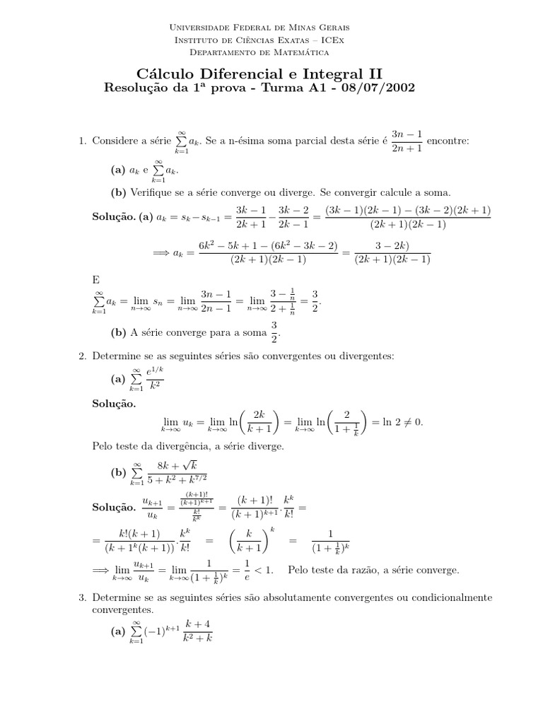 Prova I Resolvida - Cálculo 2 | Descargar gratis PDF | Cálculo ...
