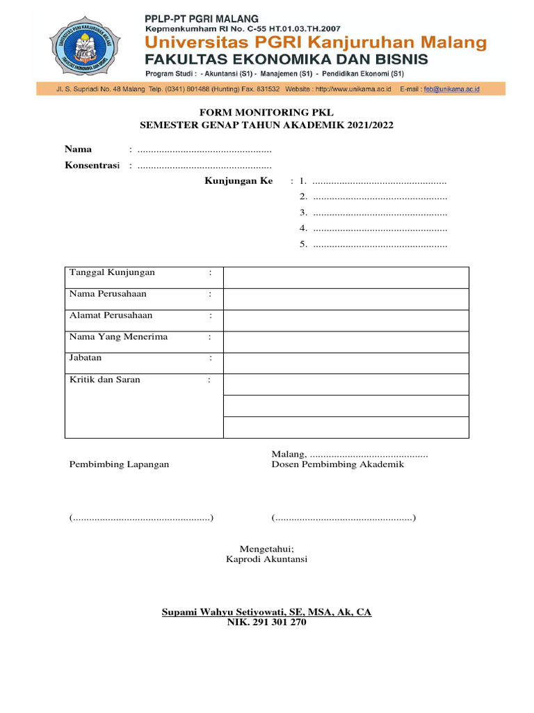 Form Monitoring PKL Akuntansi | PDF | Seni