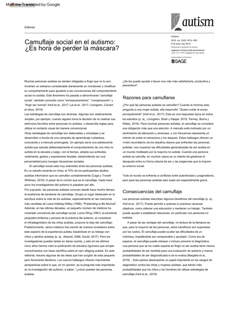 Mandy 2019 Social Camouflaging in Autism Is It Time To Lose The Mask ...