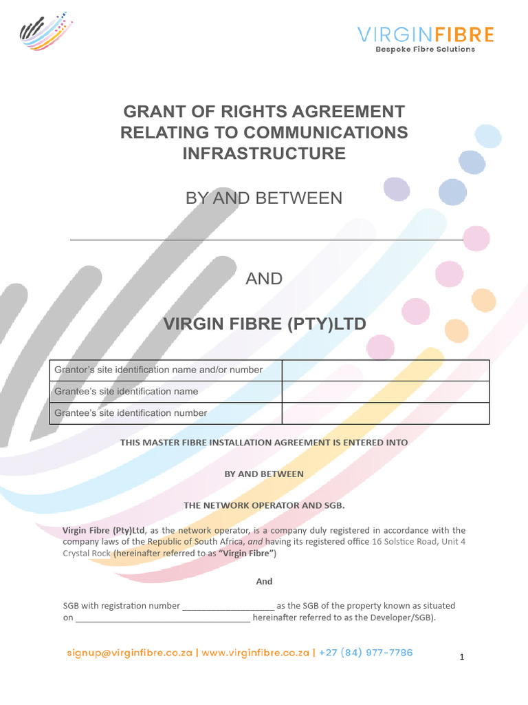 Virgin Fibre - Grant of Rights Agreement | PDF | Breach Of Contract ...