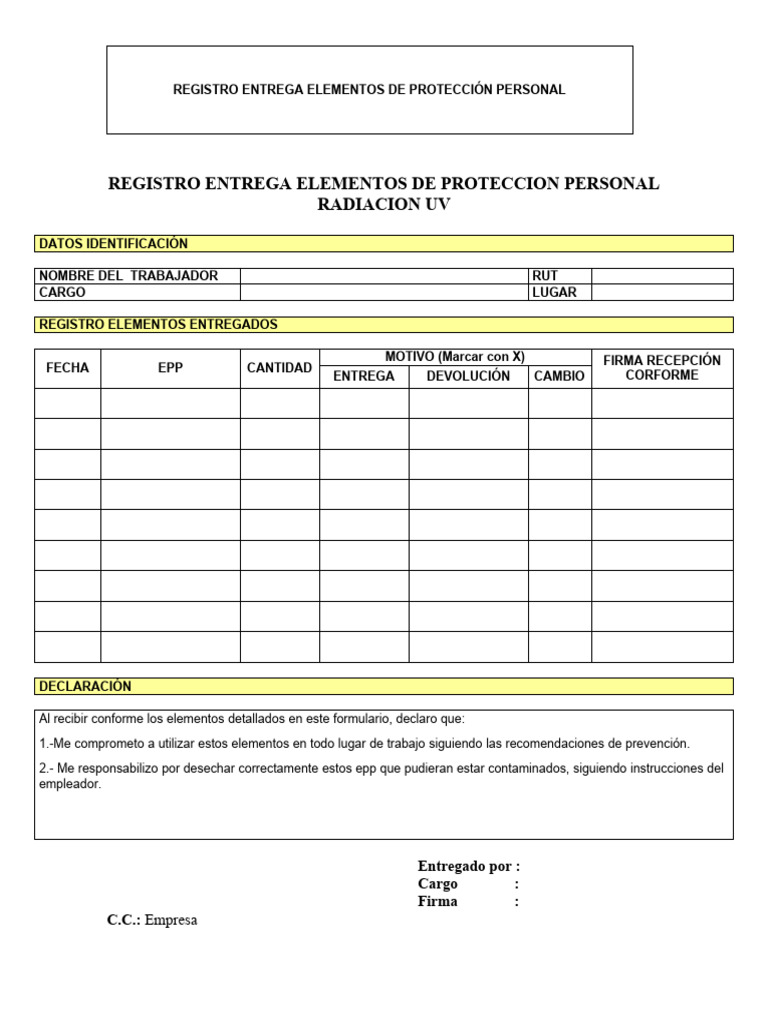 Registro Entrega Epp Uv | PDF