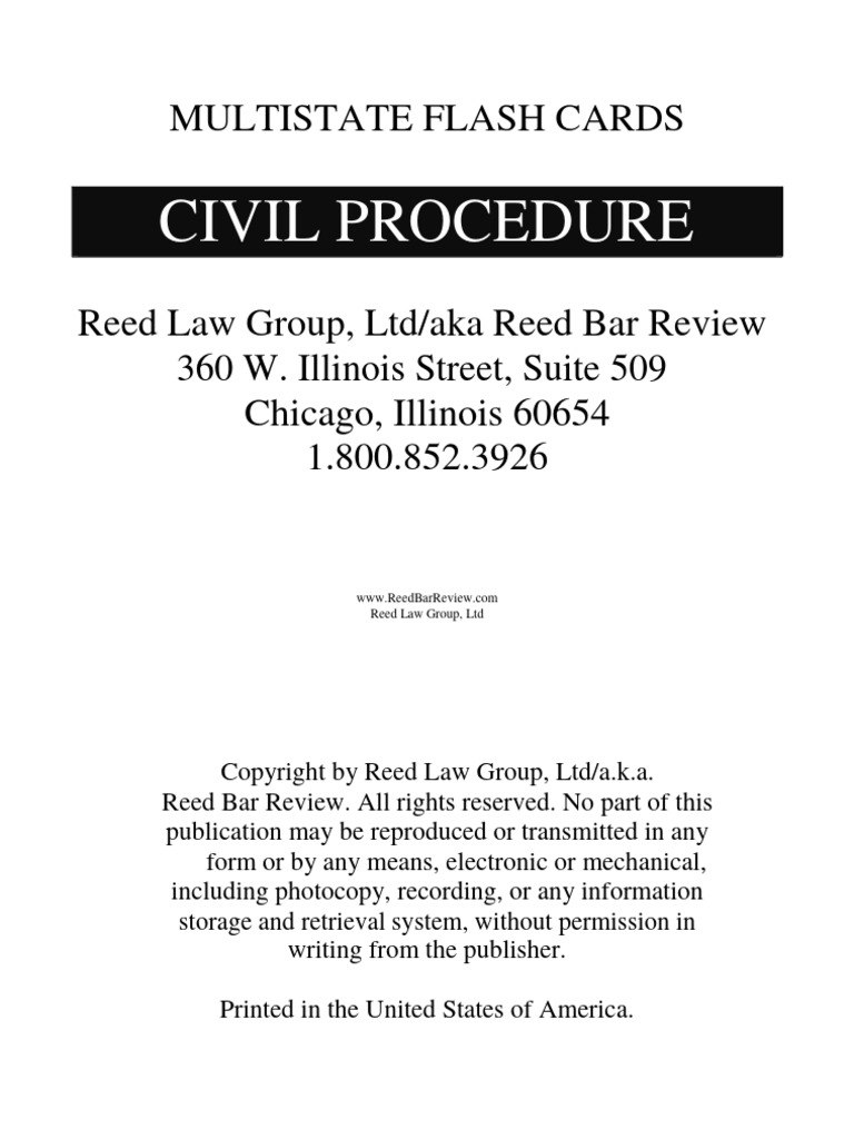Civil Procedure Flash Cards Guide | PDF | Deposition (Law) | Diversity ...