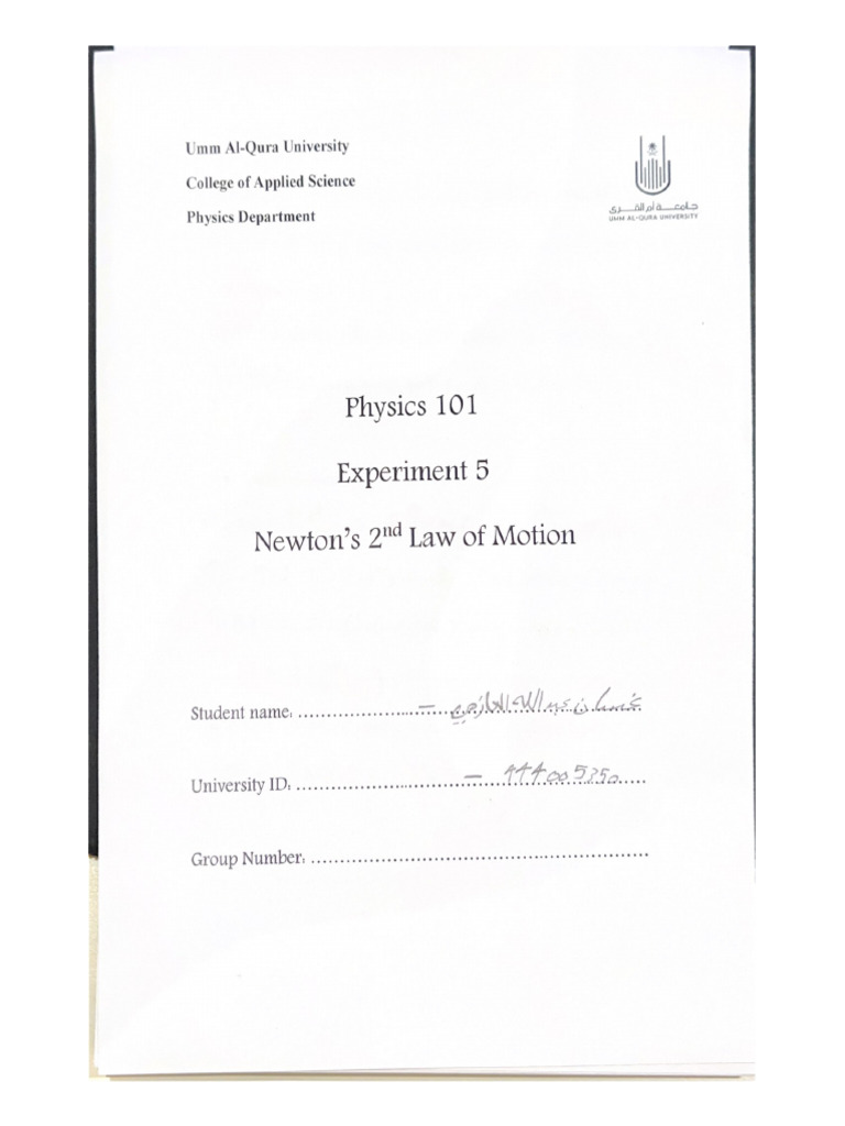 Experiment 5 - Newton's 2nd Law of Motion | PDF