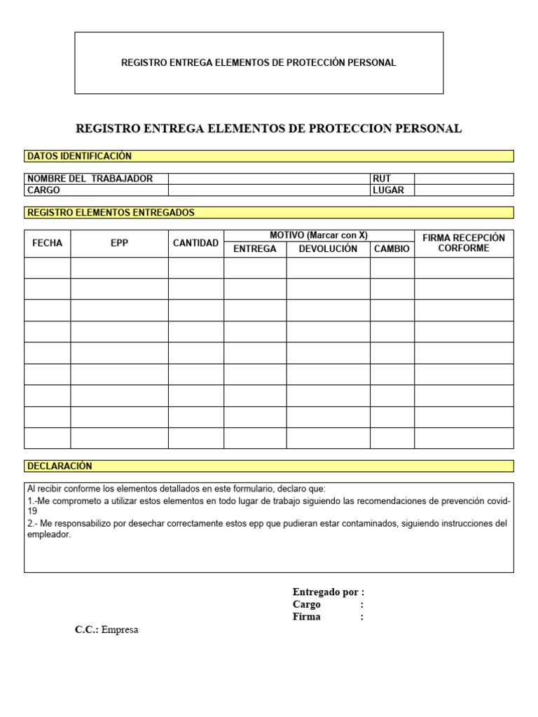 Registro Entrega Epp | PDF