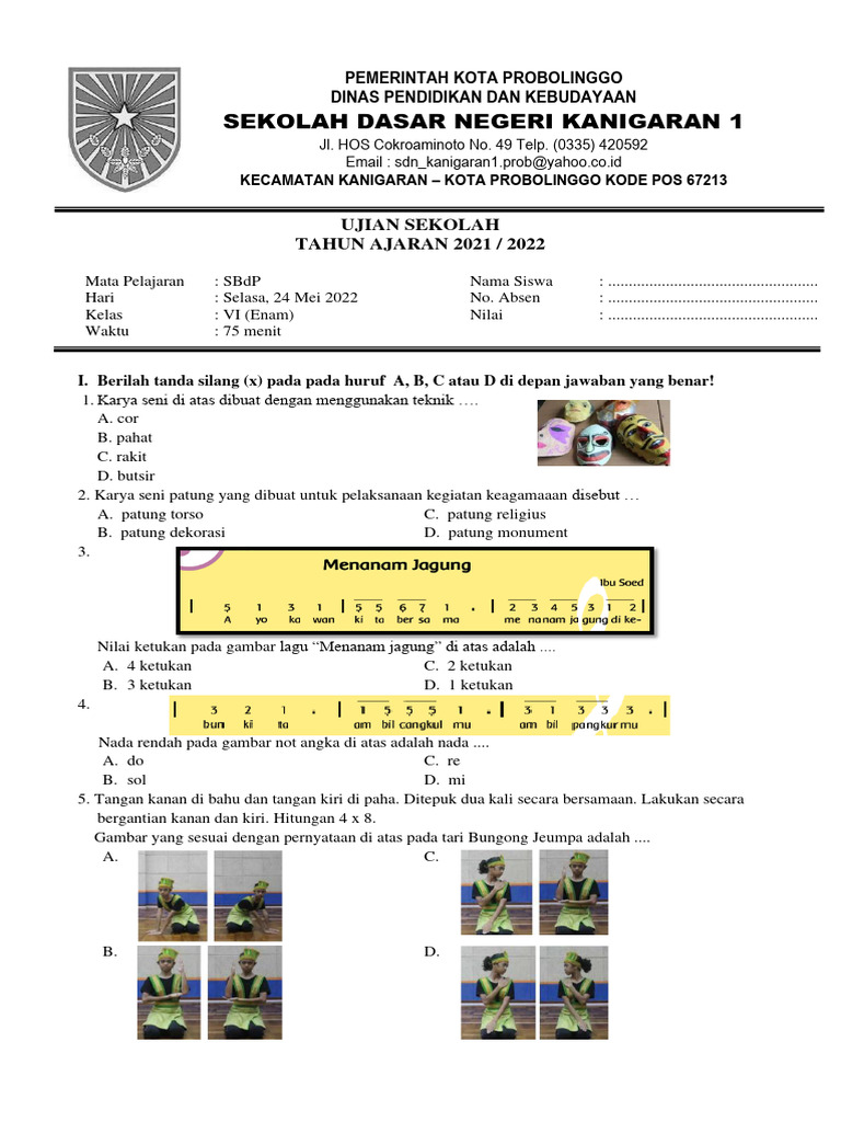 Soal Ujian Sekolah Kelas VI SBDP | PDF