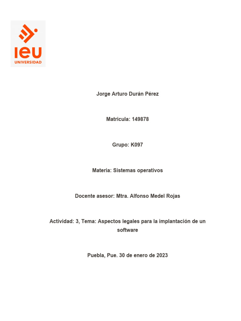 Actividad 3, Tema Aspectos Legales para La Implantacion de Un Software | PDF | Distribución de ...