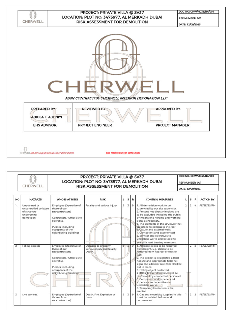 Risk Assessment For Demolition | PDF | Personal Protective Equipment ...