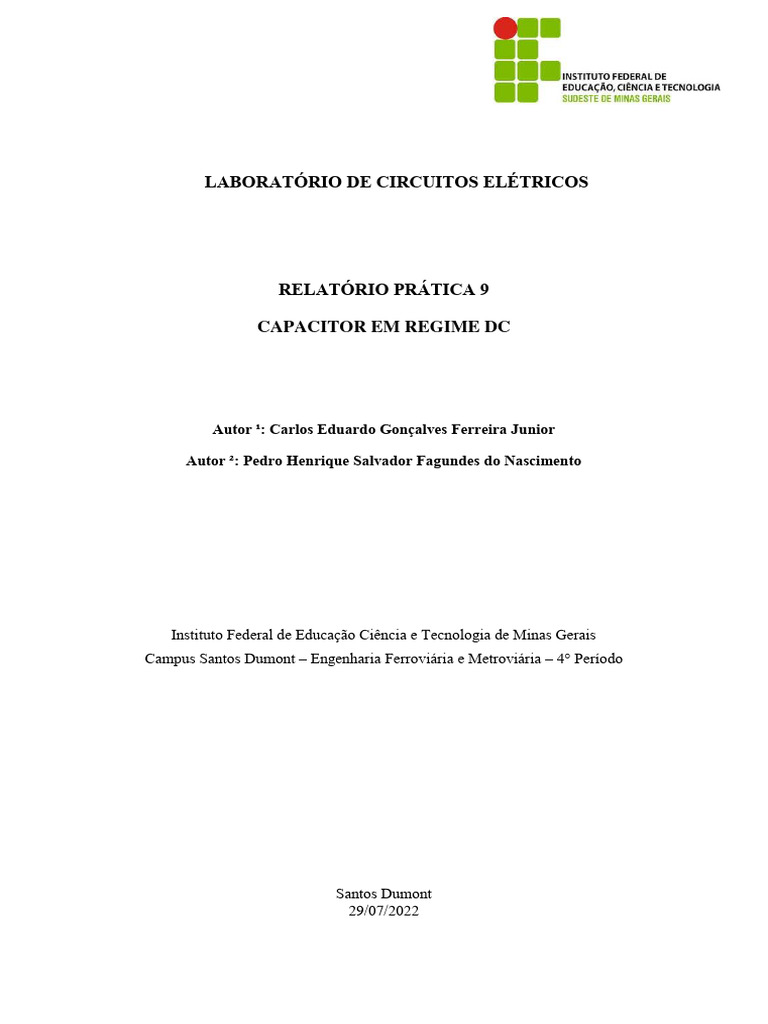 Relatório Lab. Circuito | PDF | Capacitor | Fonte de energia