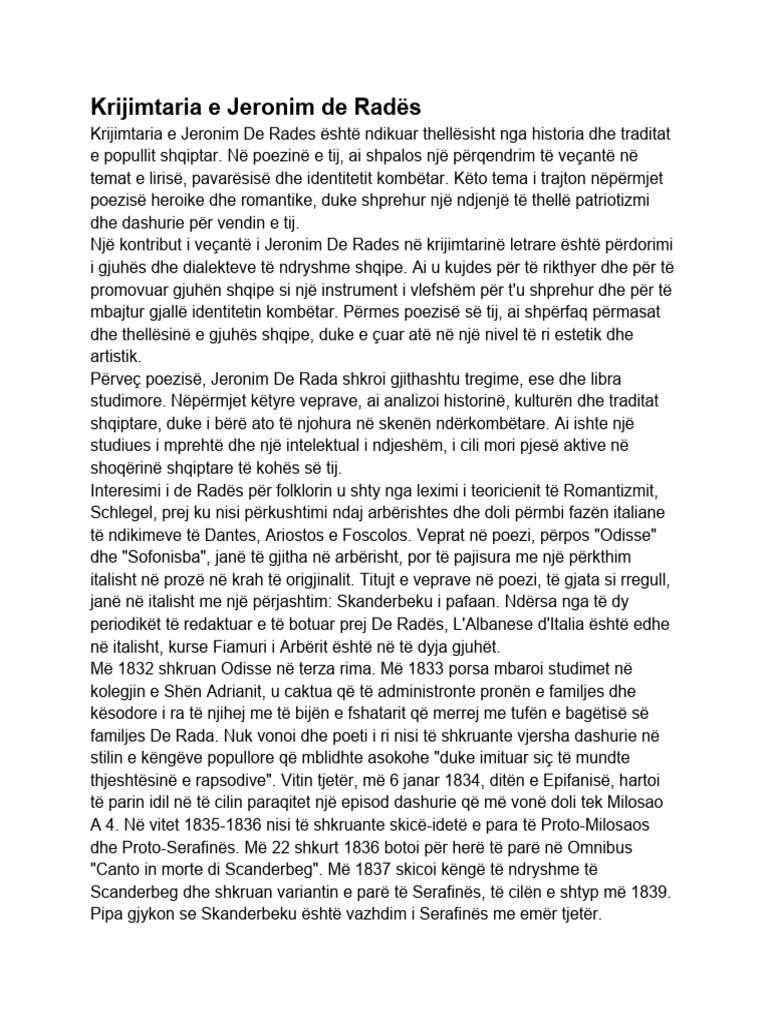 Krijimtaria e Jeronim de Radës | PDF
