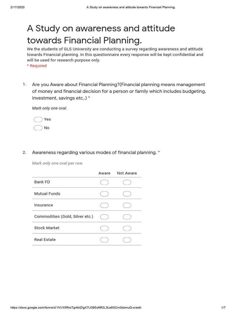 Awareness On Financial Planning - Google Forms | PDF | Saving | Investing