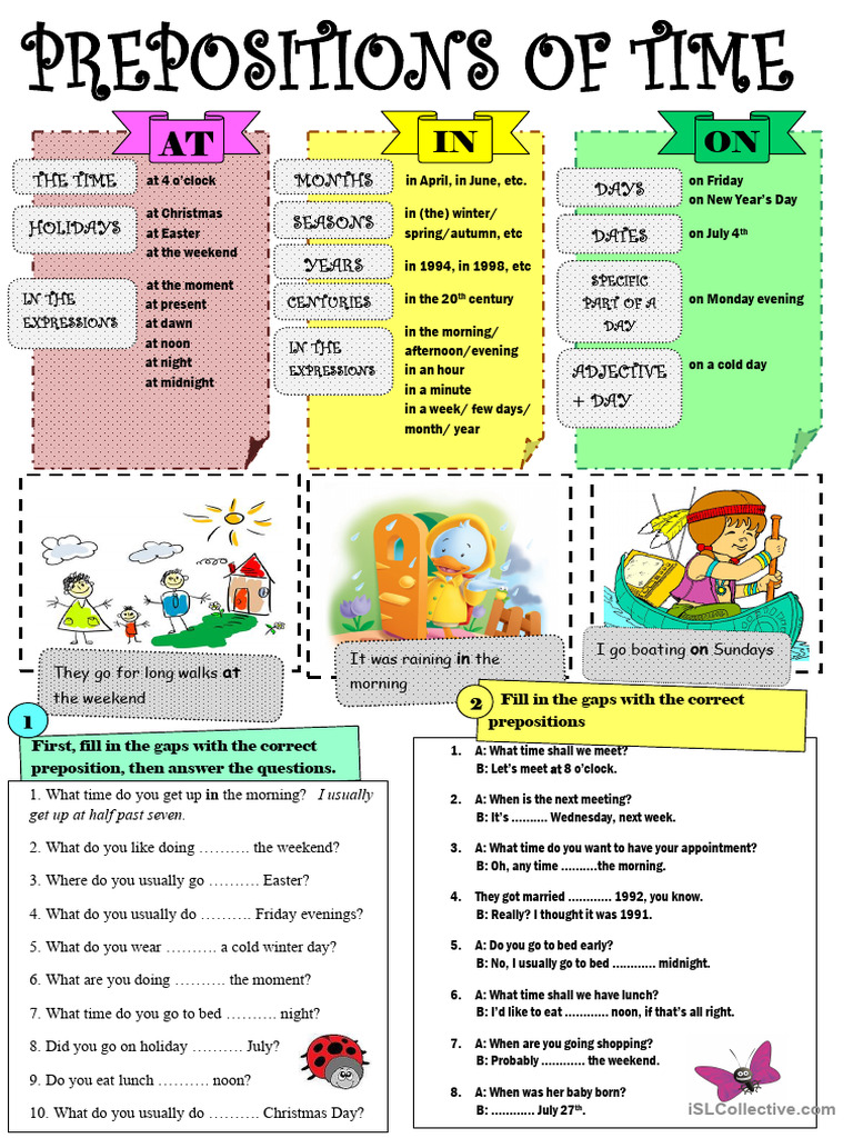 Prepositions Of Time Worksheets