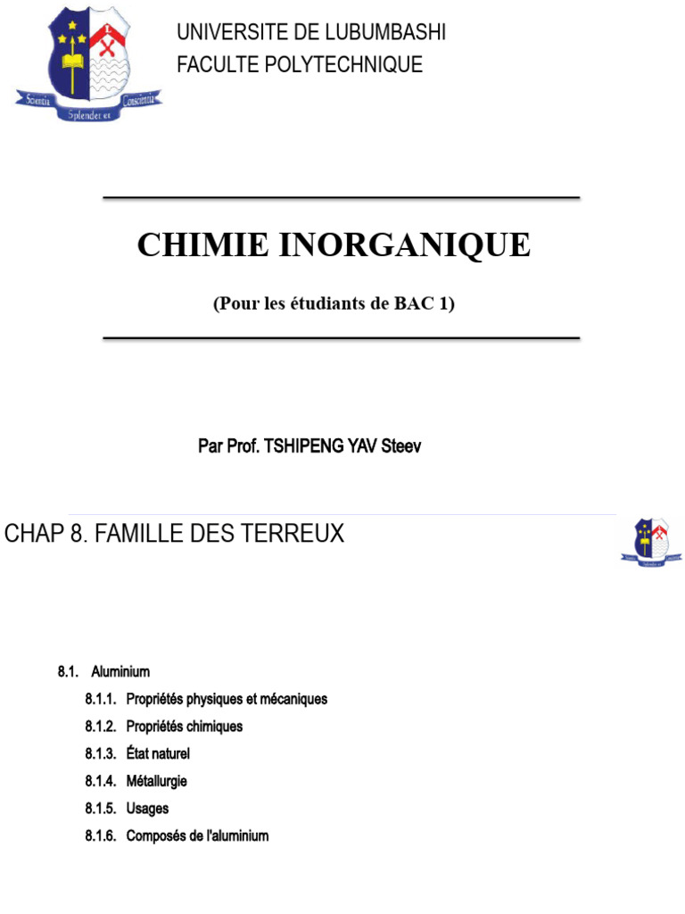 Cours de Chimie Inorganique BAC 1 (Chap 8 Et 9) | PDF | Cuivre | Nickel