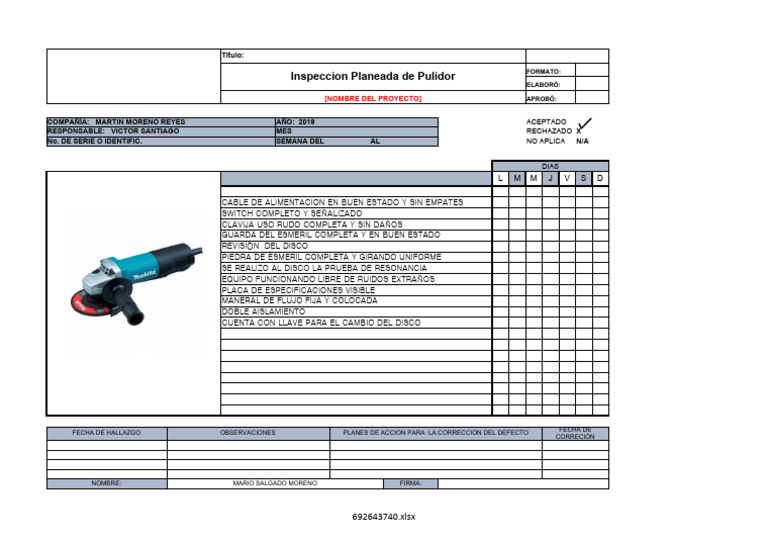 Inspección de Pulidor 2019: Informe Detallado | PDF