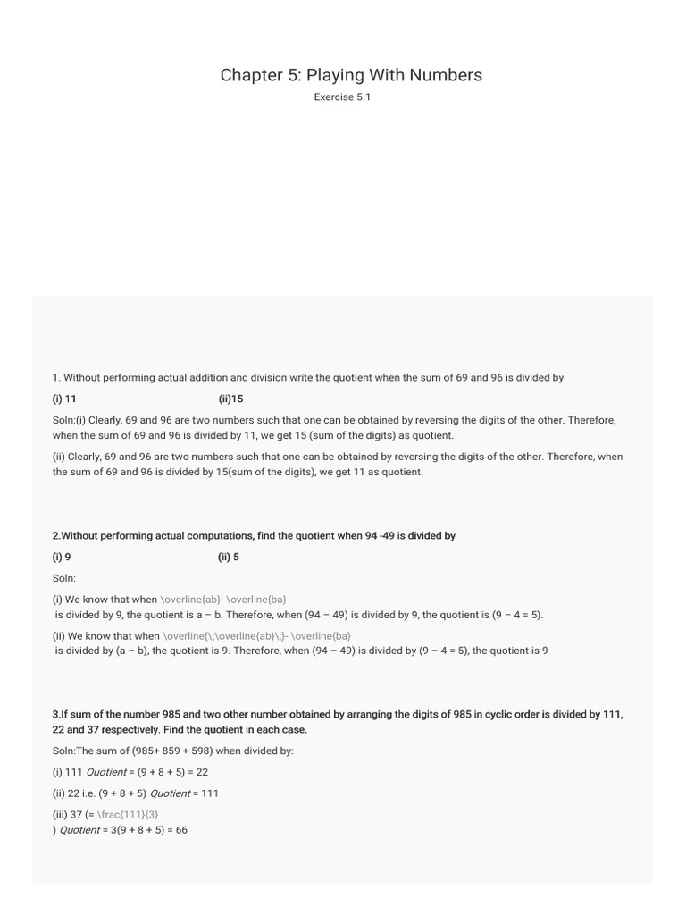 Chapter - 5. Playing With Numbers | PDF | Numbers | Algebra