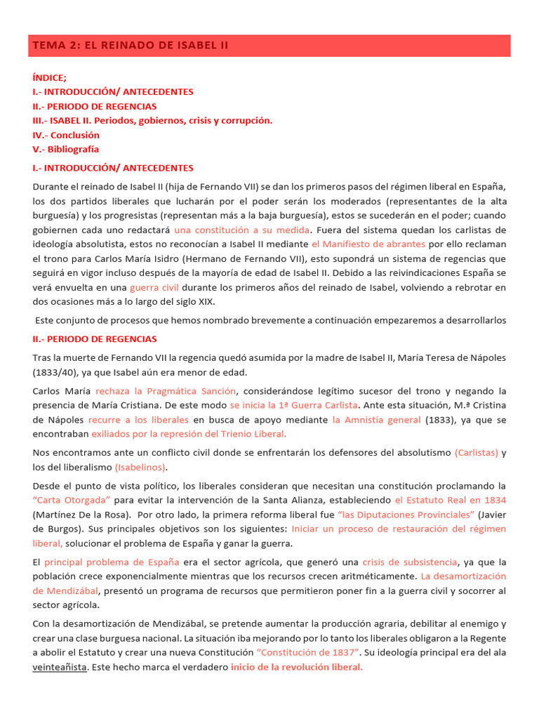 Tema 2 Isabel Ii Pdf España Gobierno De España