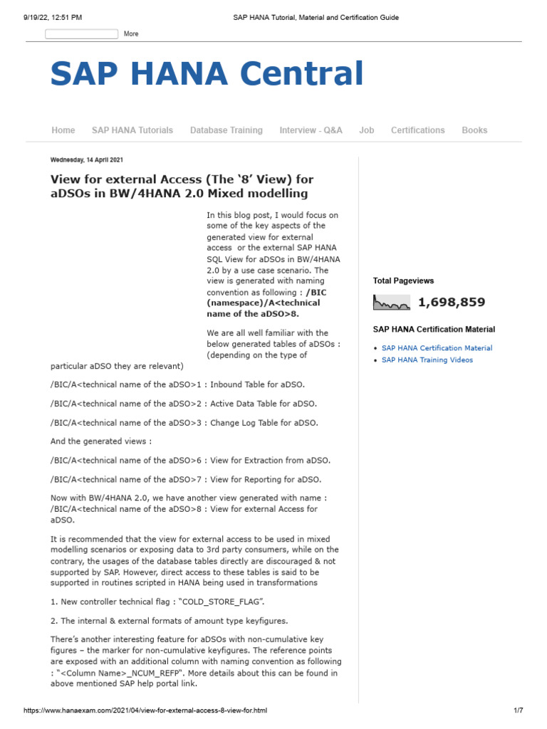 SAP HANA Tutorial, Material and Certification Guide | PDF | Databases ...