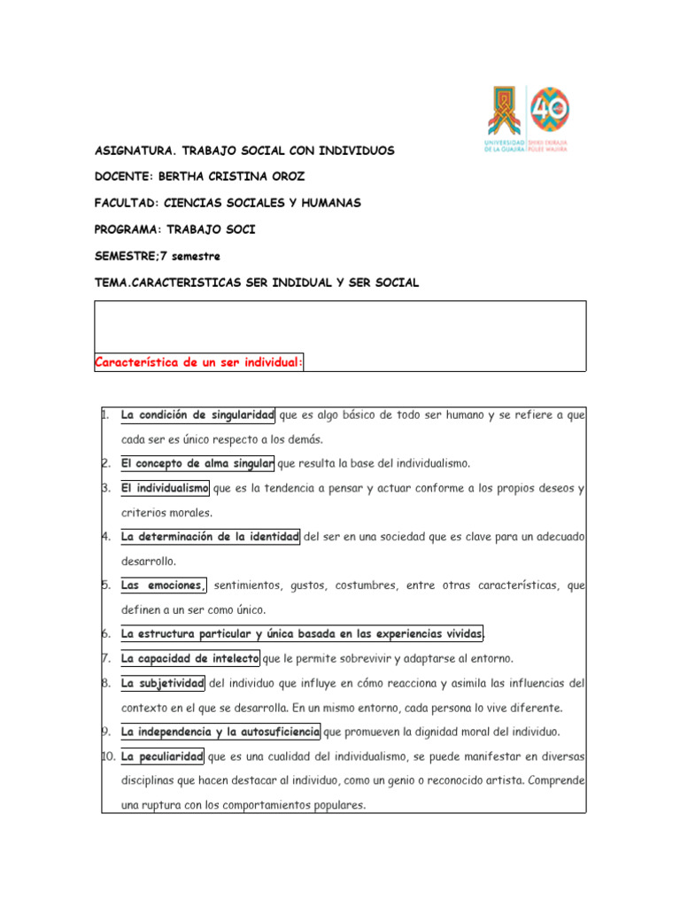 Característica de Un Ser Individual | Descargar gratis PDF ...