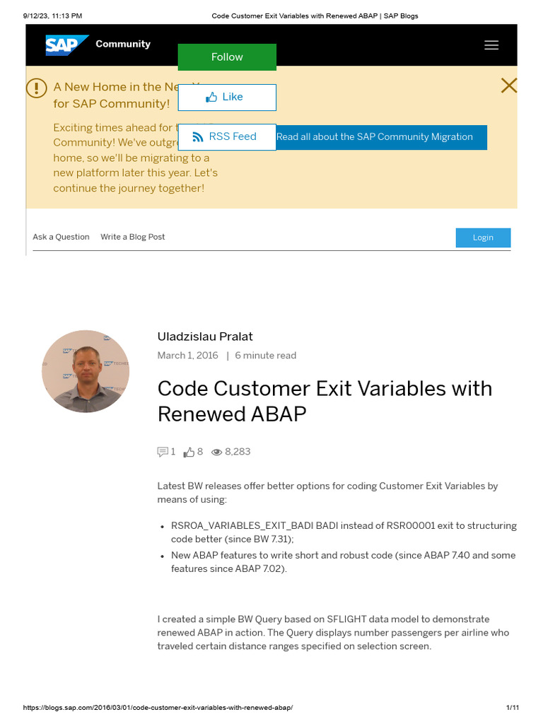 Code Customer Exit Variables With Renewed ABAP - SAP Blogs | PDF | Systems Engineering | Software