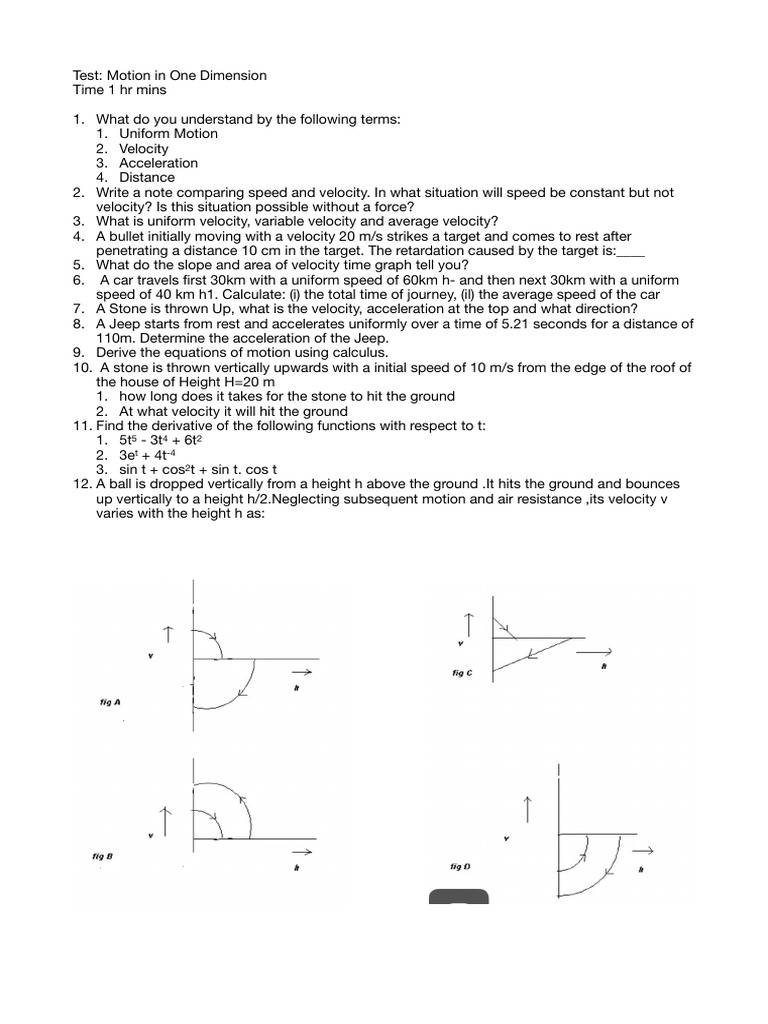 Class 11 Motion in 1D | PDF