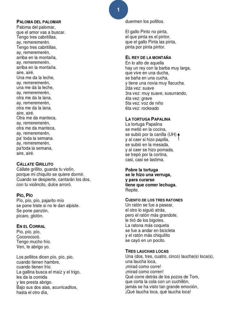 Canciones Infantiles Cortas y Rimas | PDF | Alimentos