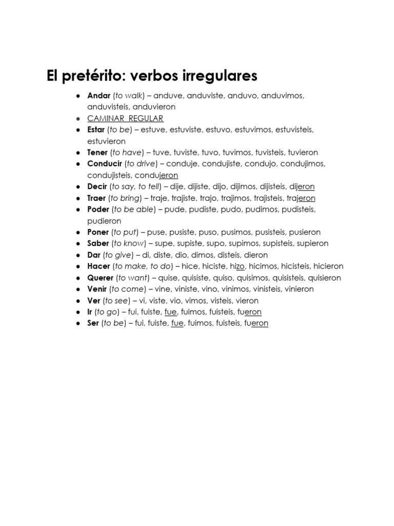 Irregular Verbs (Past) in Spanish | PDF | Fonética | Morfología
