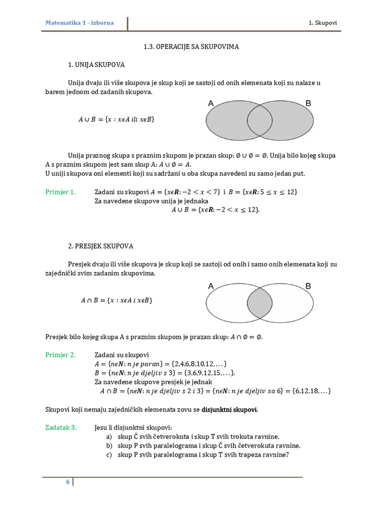 1 3 Operacije Sa Skupovima Skripta | PDF