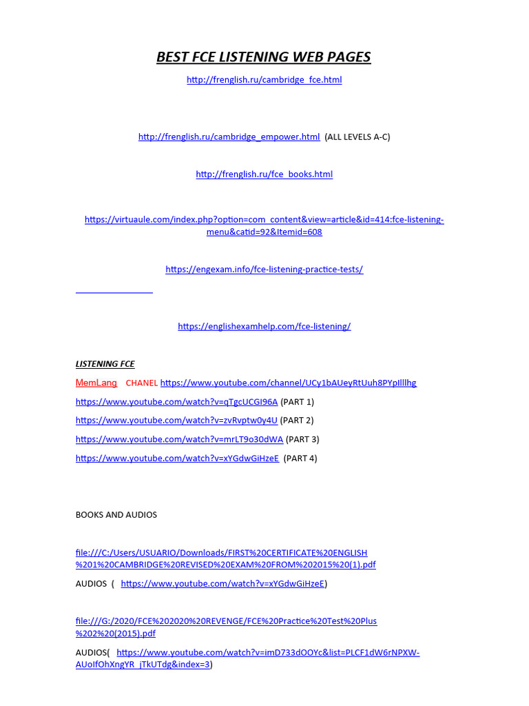 Fce Listening Web Pages and Books With Audios | PDF
