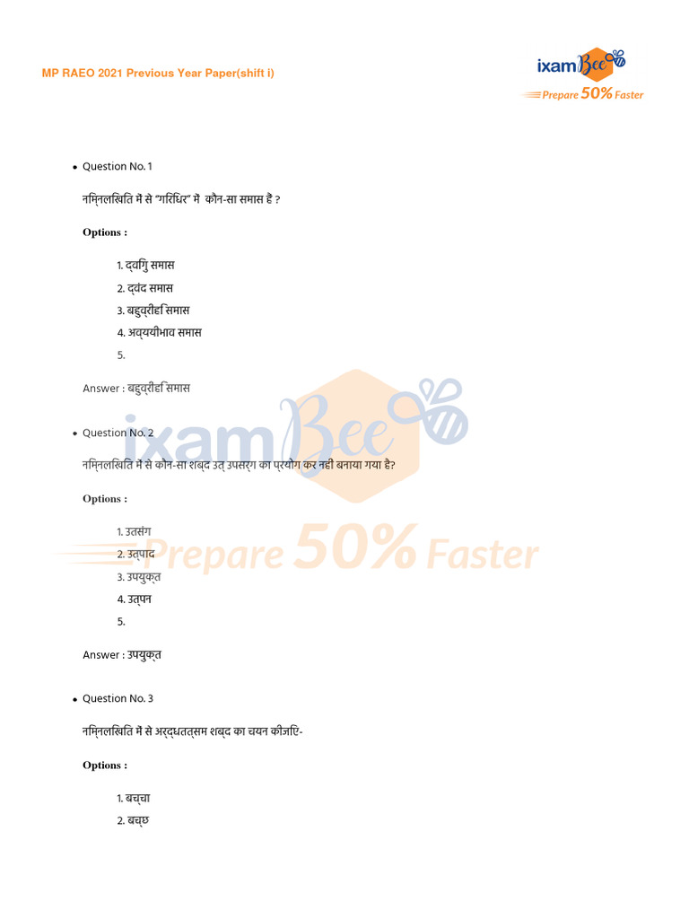 MP RAEO 2021 Previous Year Paper (Shift I) | PDF
