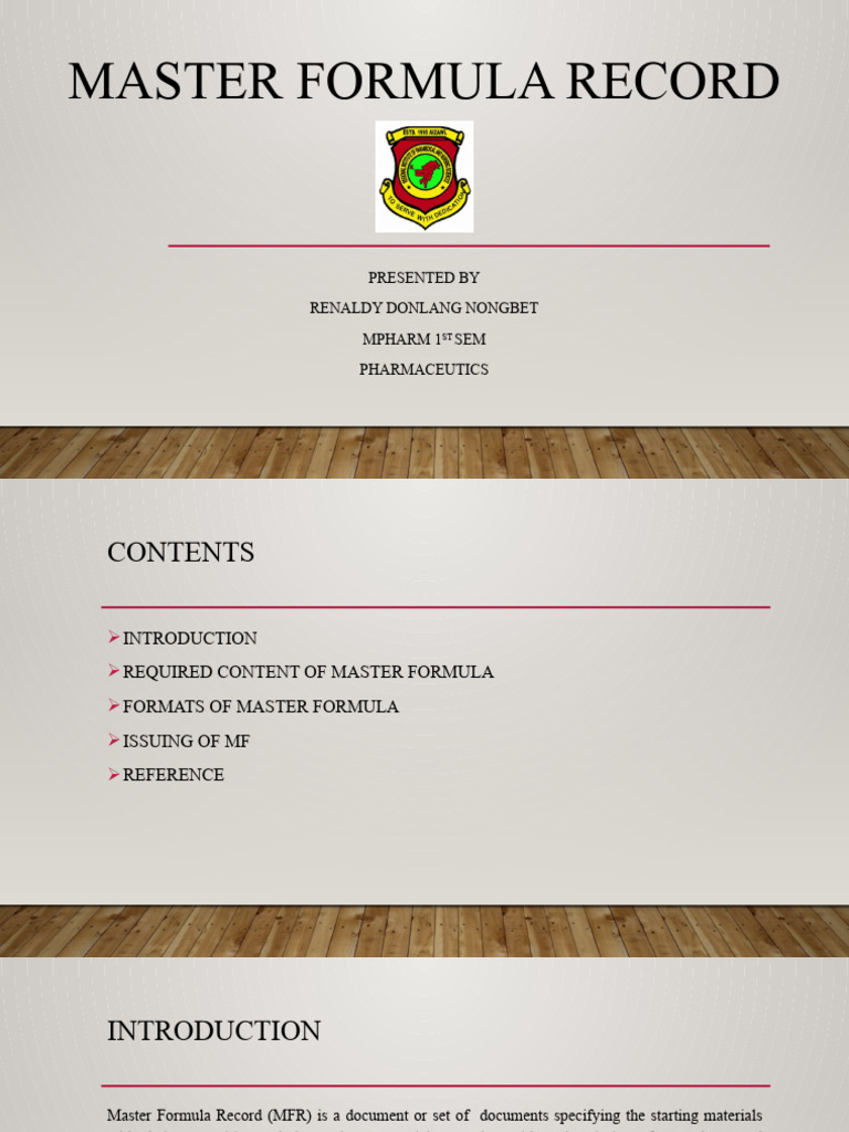 Master Formula Record (MFR) | Download Free PDF | Packaging And Labeling