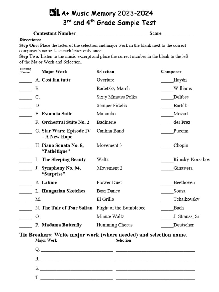 2023 4th Grade Sample Test | PDF | Musical Forms | Classical Music