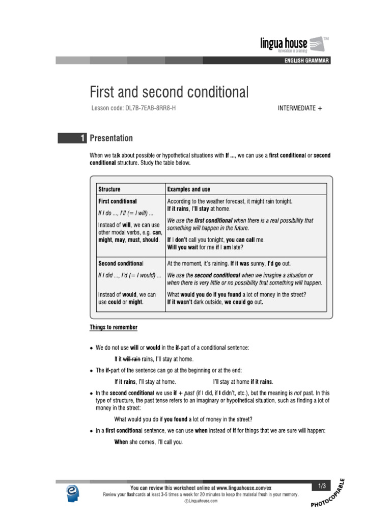 1st and Second Conditional | PDF